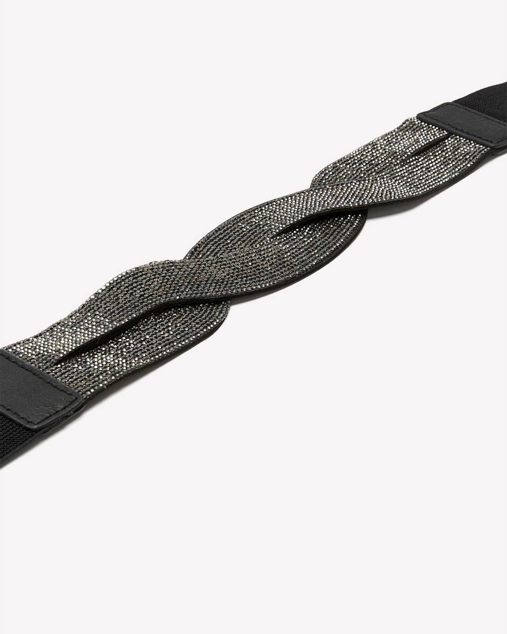 Black Elastic Belt with Rhinestone Twisted Front | Penningtons