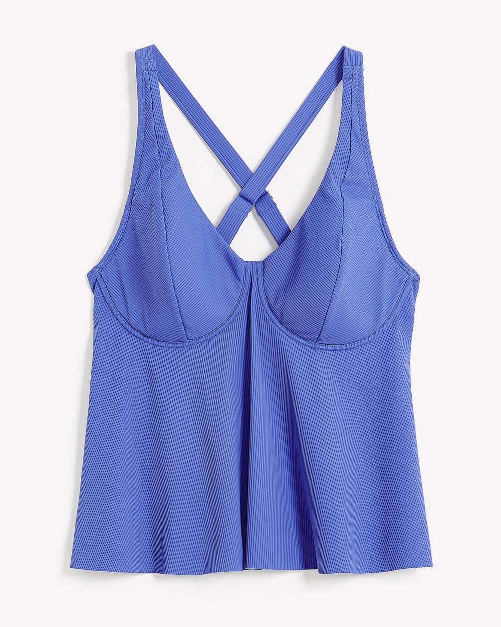 Blue Ribbed Plunge Tankini Top | Penningtons