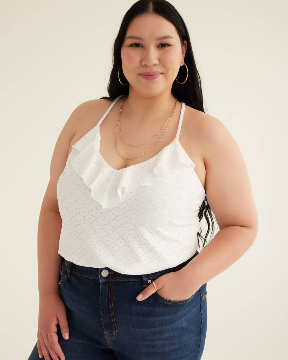 Halter Spaghetti Strap Ruffled Cami | Penningtons