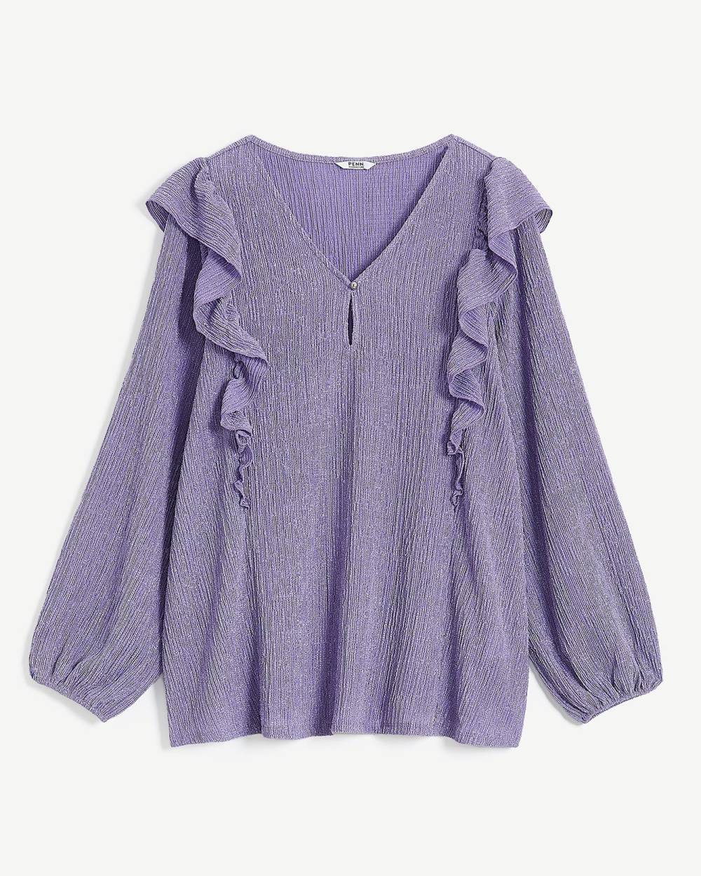 V-Neck Knit Top with Shoulder Ruffles | Penningtons