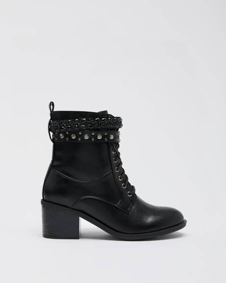 Extra-Wide Width, Black Block-Heeled Combat Bootie | Penningtons