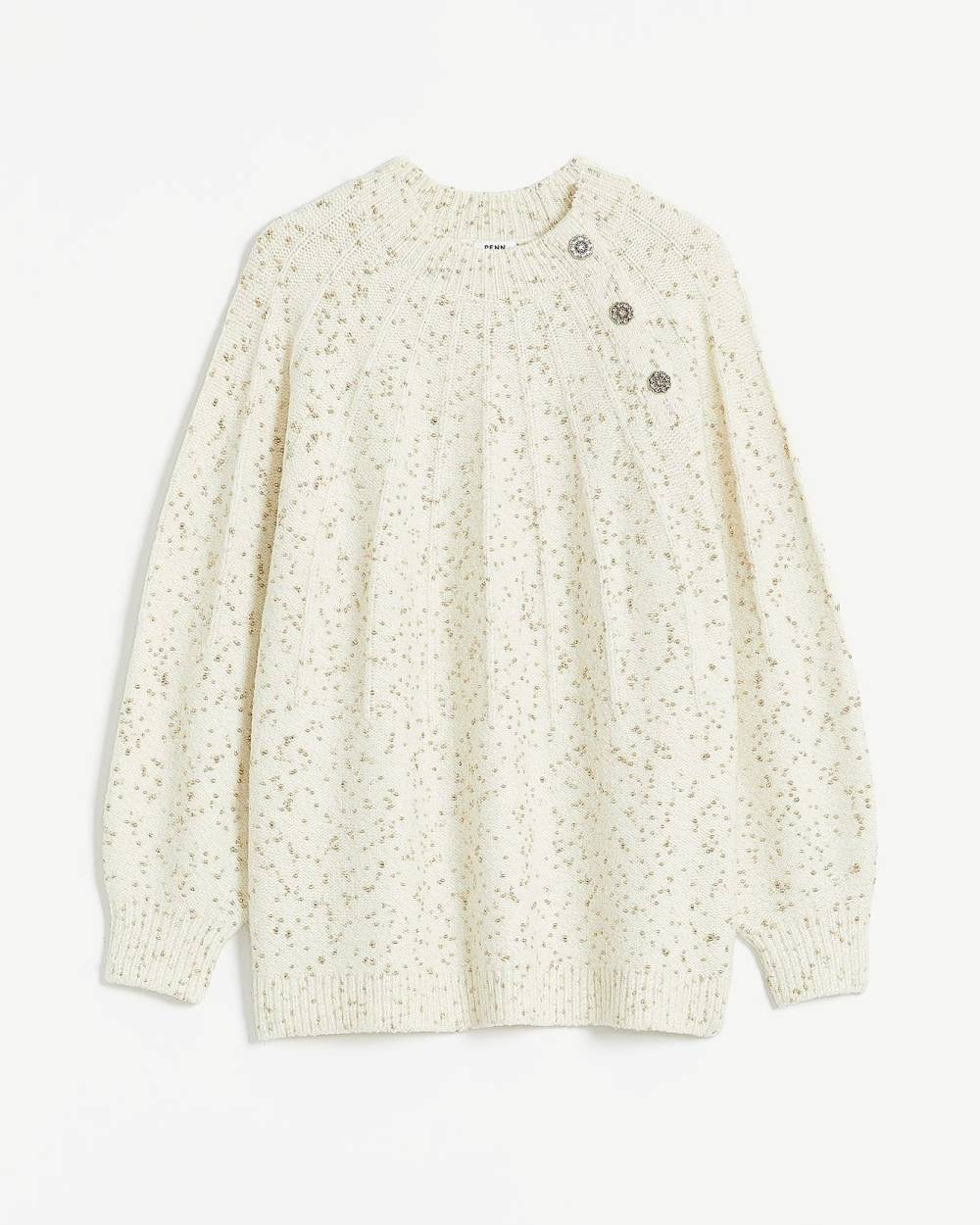 Textured Sweater with Buttoned Neckline | Penningtons