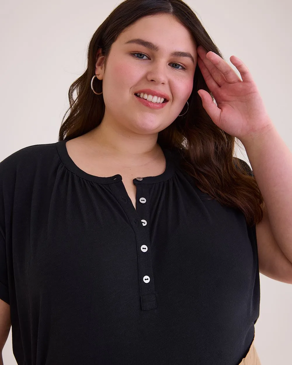 Extended-Sleeve Knit Top with Buttons | Penningtons