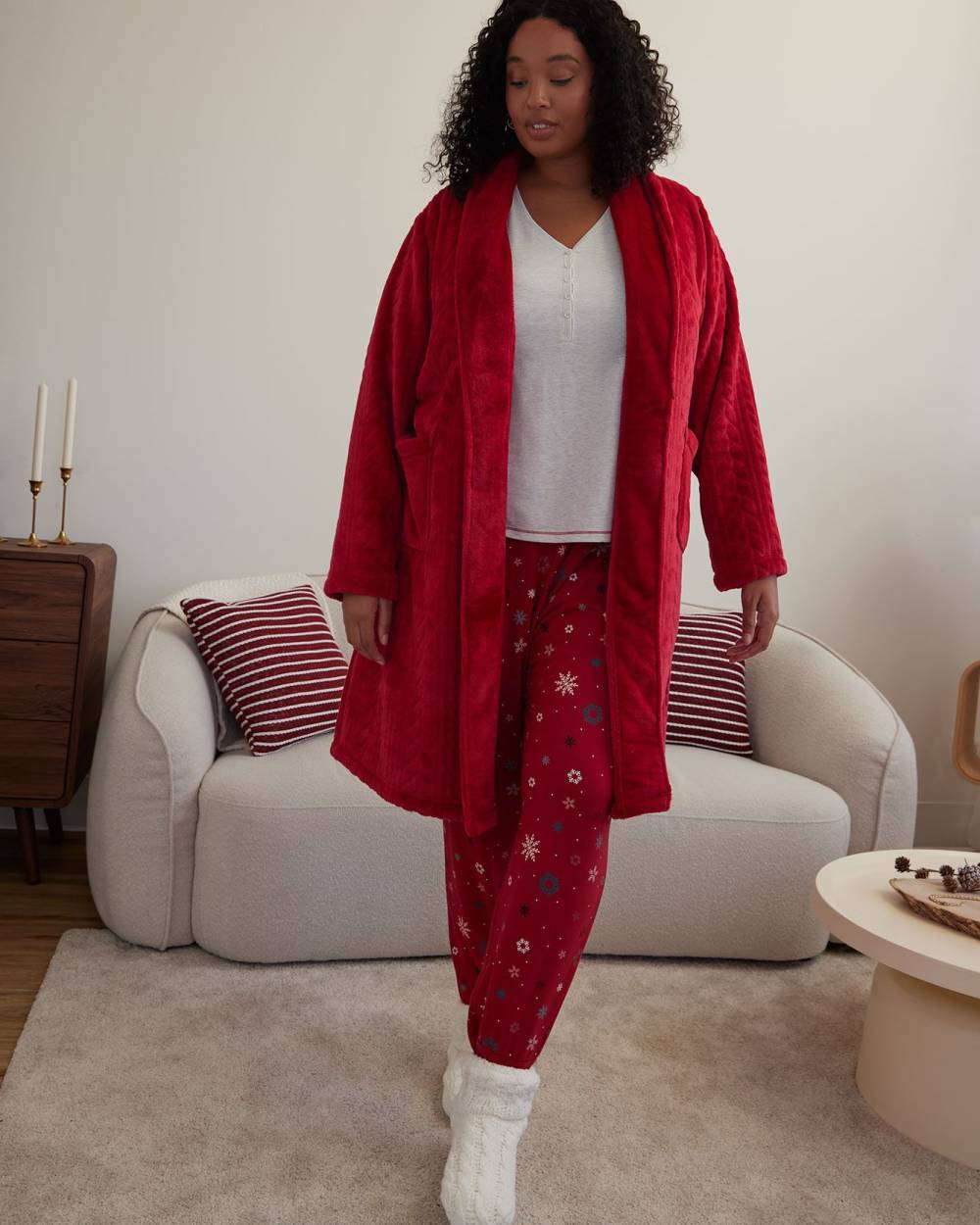 Red Cable Knit Fleece Robe - ti Voglio | Penningtons