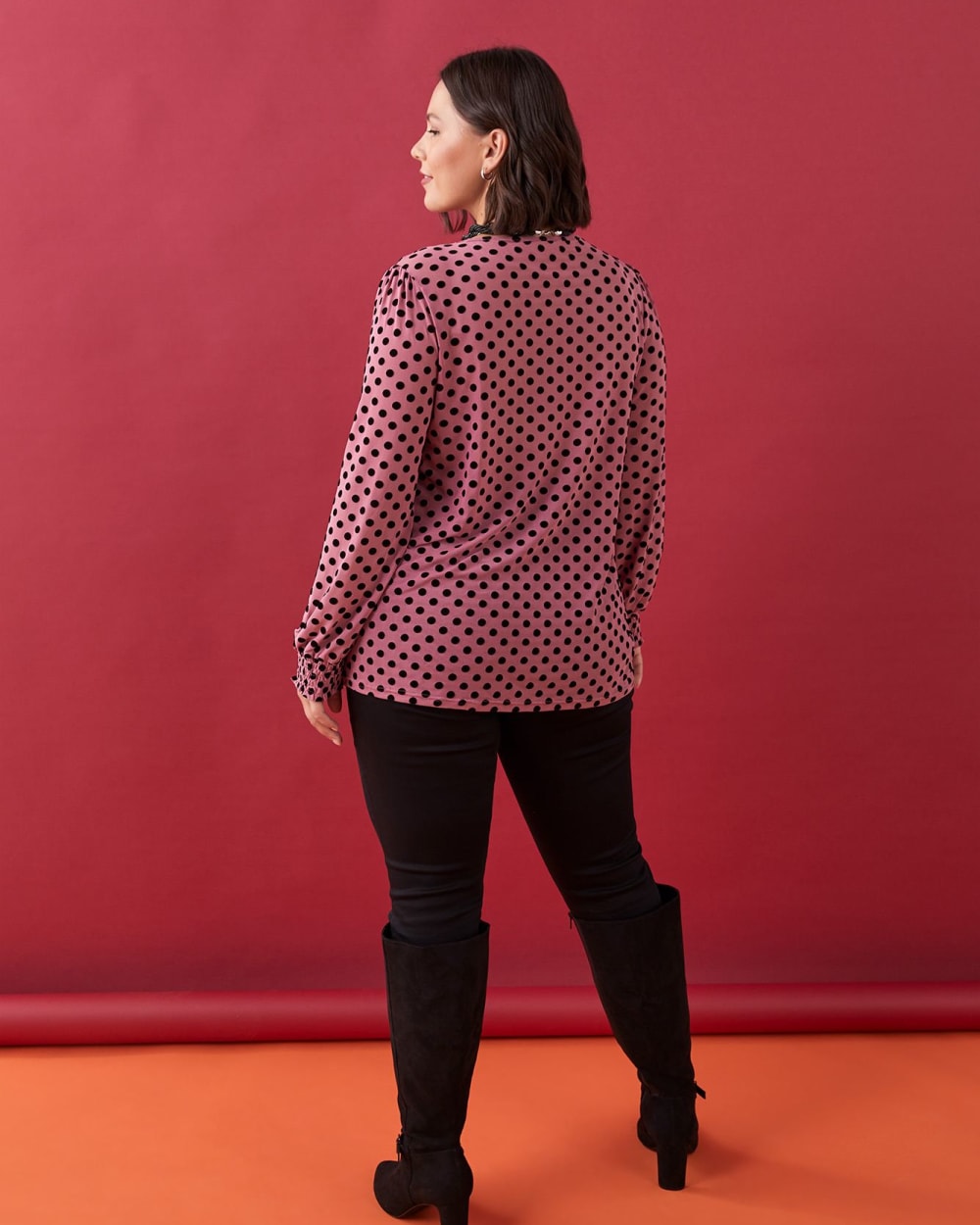 Long Sleeve Dot-Print Mesh Top - In Every Story | Penningtons
