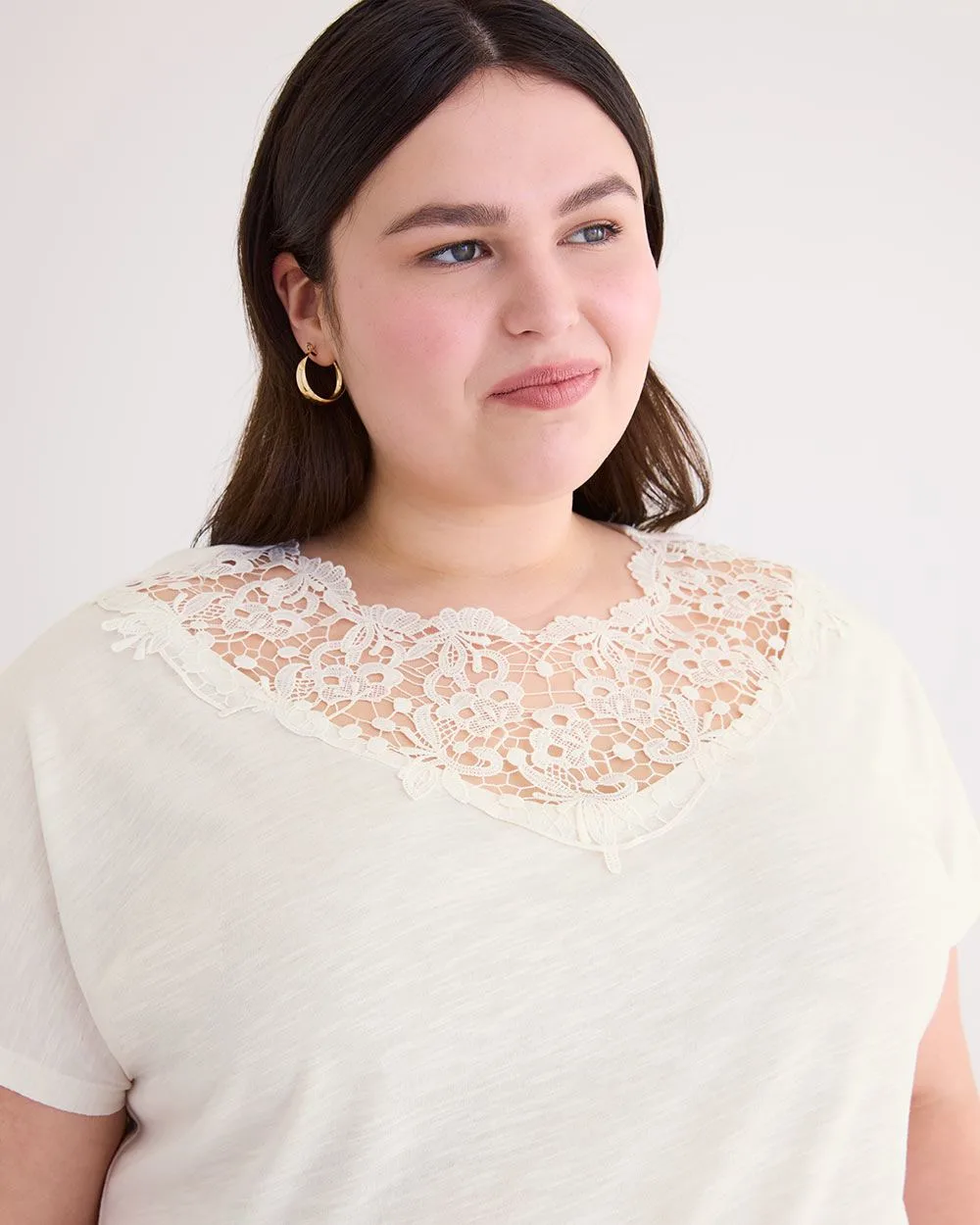Knit Top with Crochet Lace Insert | Penningtons