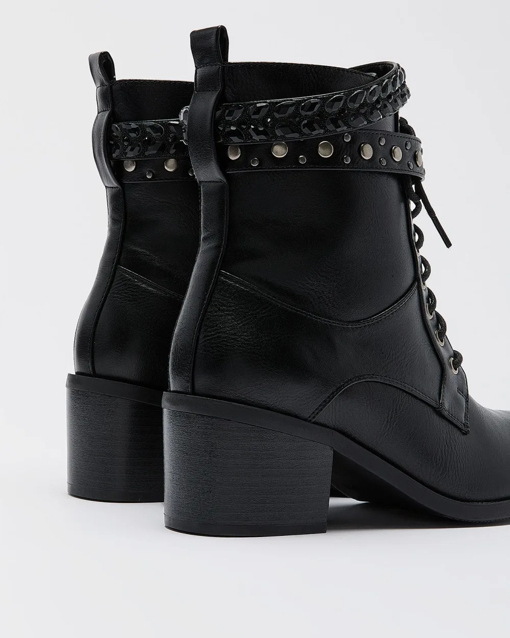 Extra-Wide Width, Black Block-Heeled Combat Bootie | Penningtons