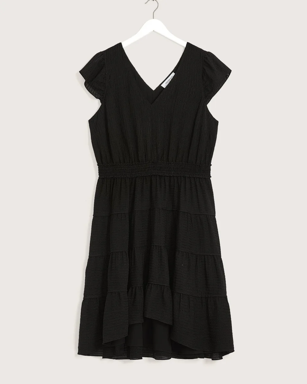 Black Tiered Midi Dress with High-Low Hem - Addition Elle | Penningtons