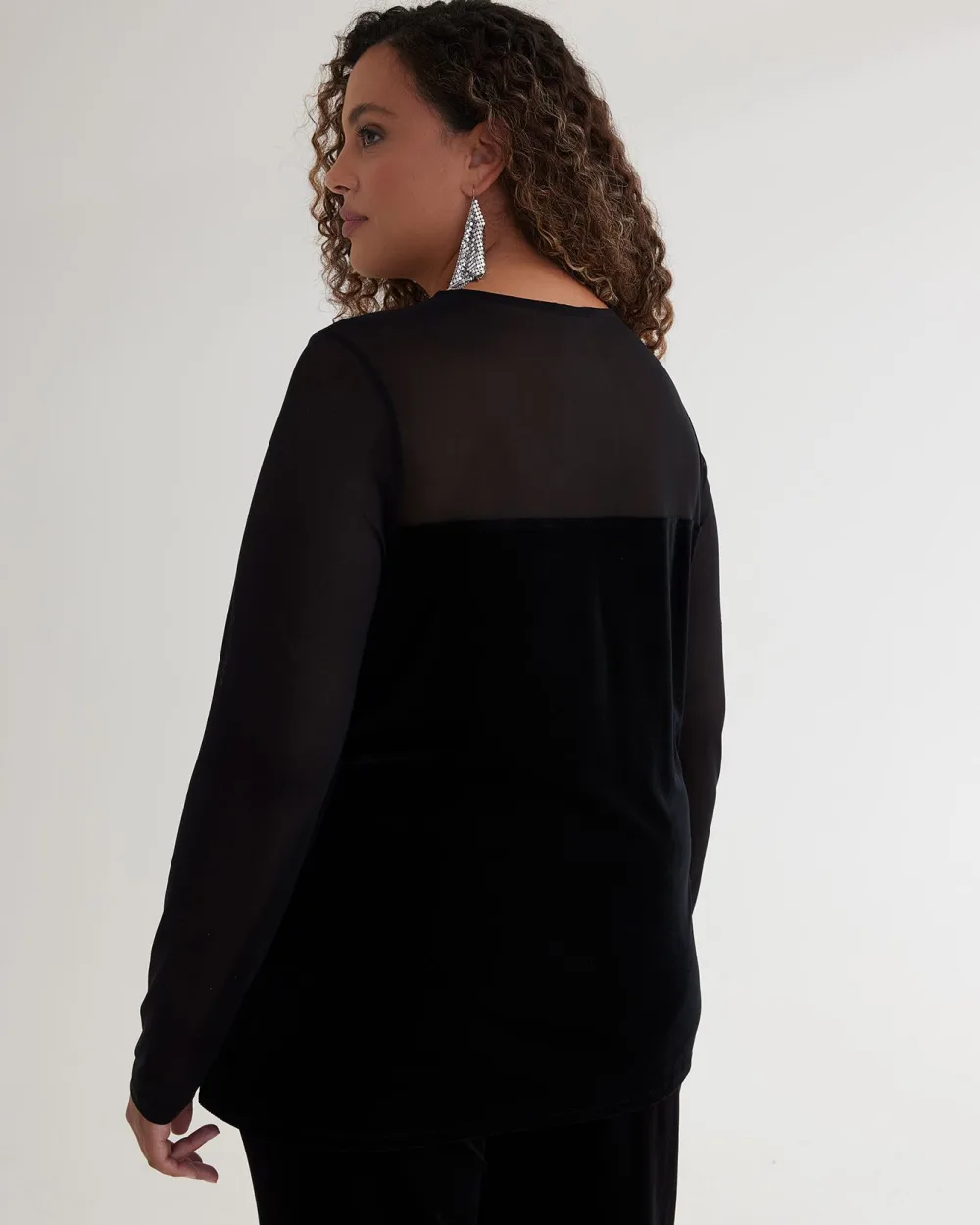 Black Mesh and Velvet Knit Top | Penningtons
