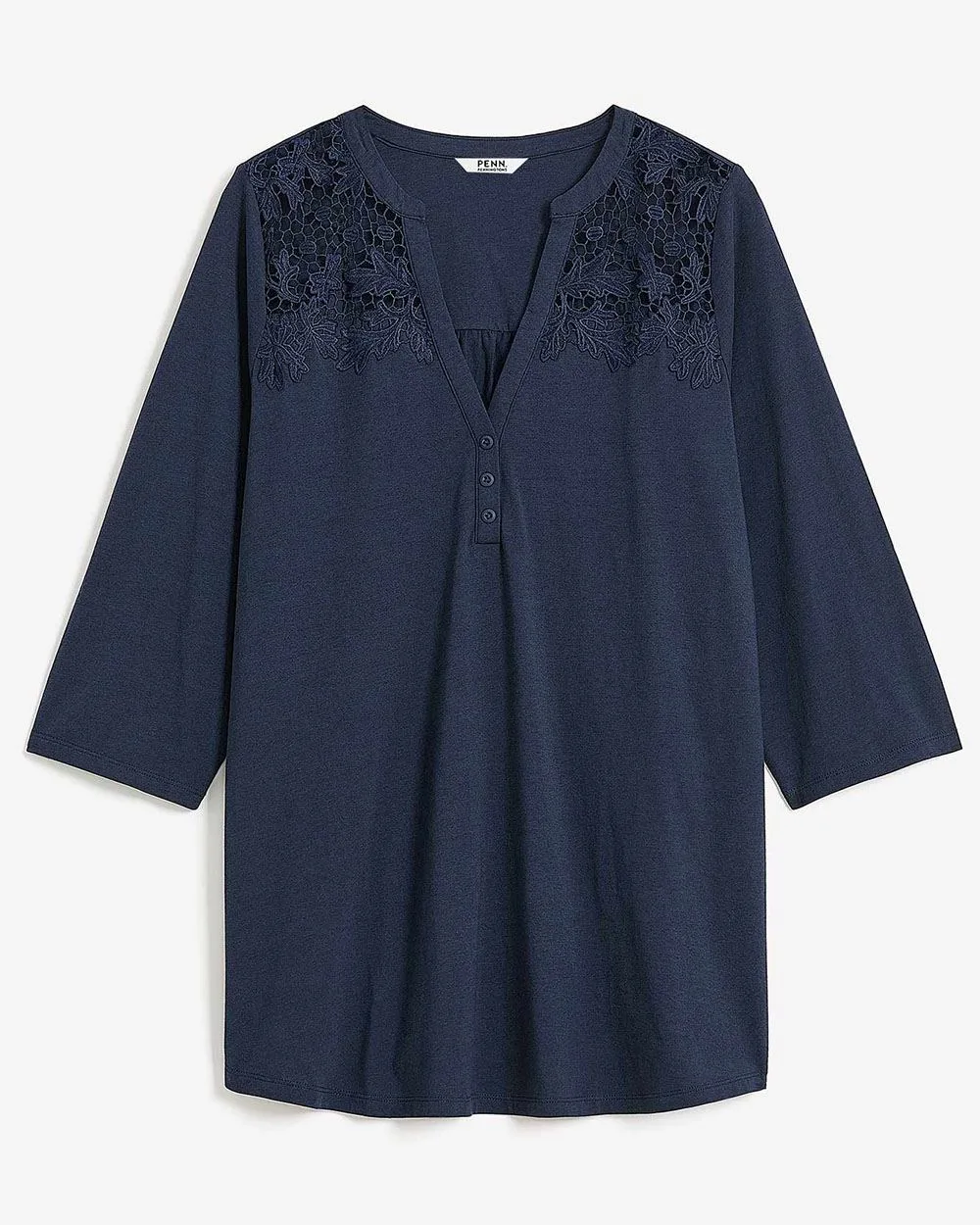 3/4-Sleeve Knit Top with Crochet | Penningtons