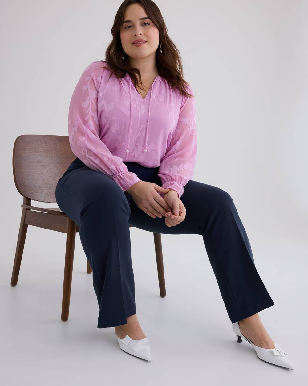 Long-Sleeve Blouse with Split Neckline | Penningtons