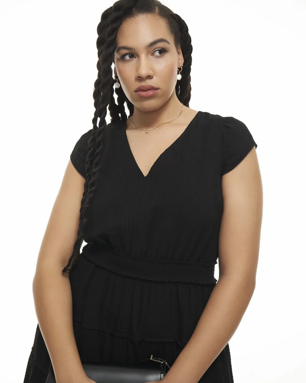 Black Tiered Midi Dress with High-Low Hem - Addition Elle | Penningtons