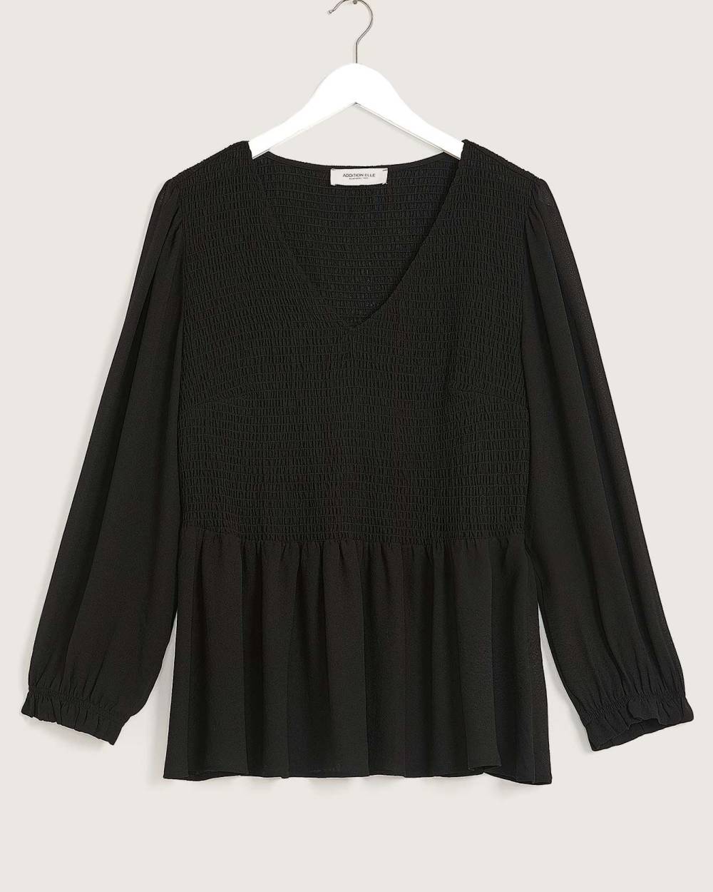 Long-Sleeve Blouse with Shirring Top - Addition Elle | Penningtons