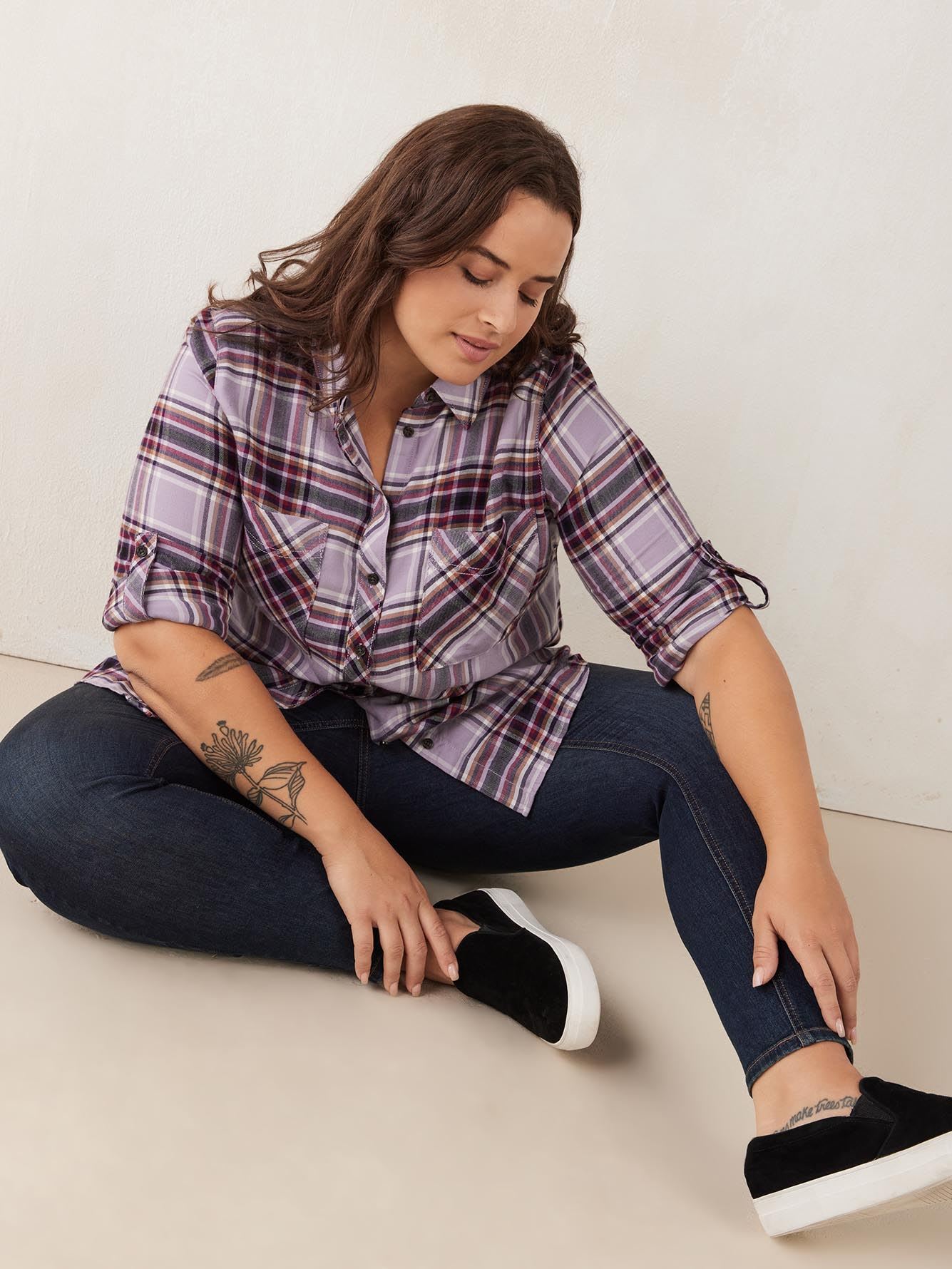 Plaid Shirt with Rolled-Up Sleeves | Penningtons