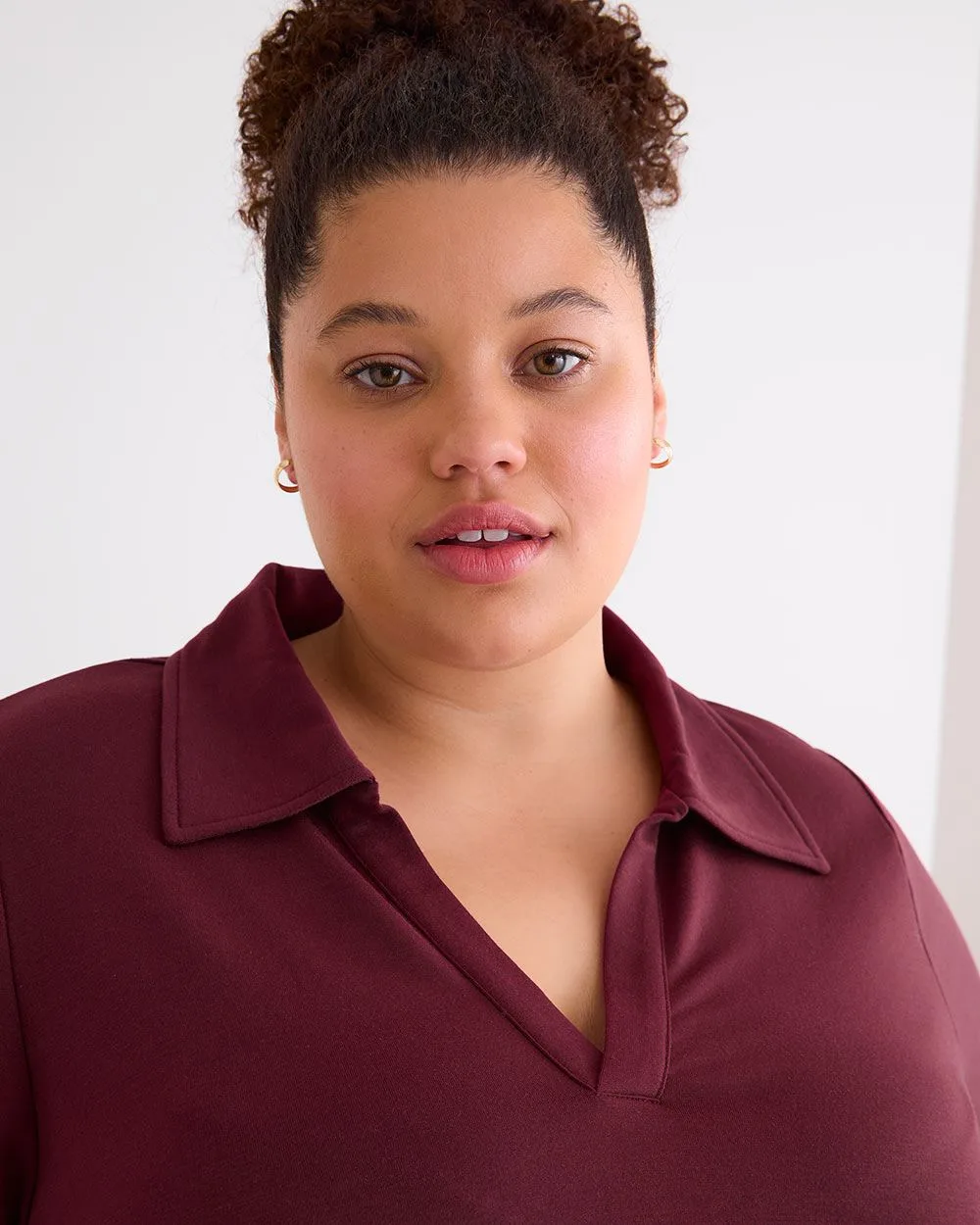 French Terry Short-Sleeve Collared Top - Active Zone | Penningtons