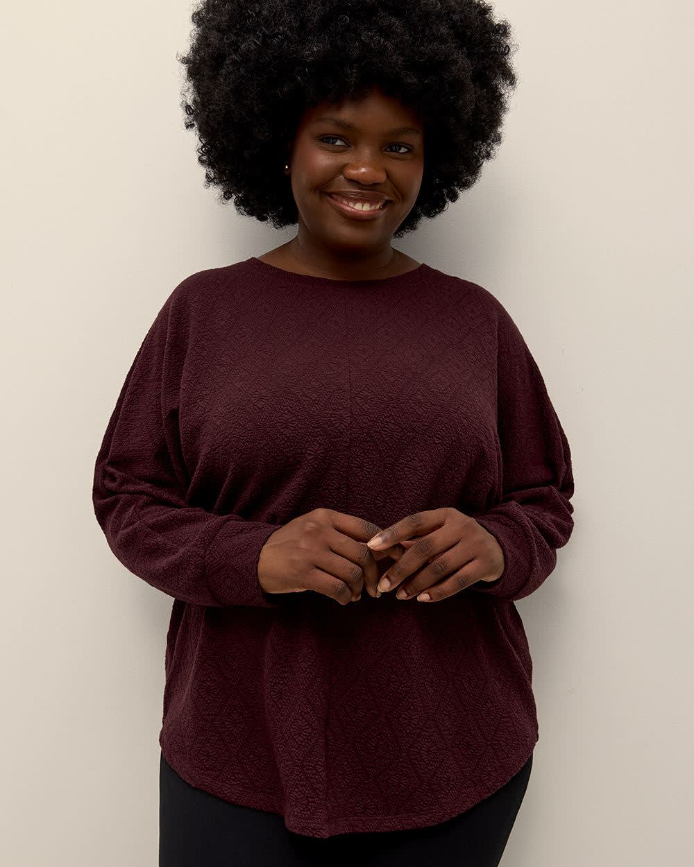 Dolman-Sleeve Textured Knit Top with Cuffs | Penningtons