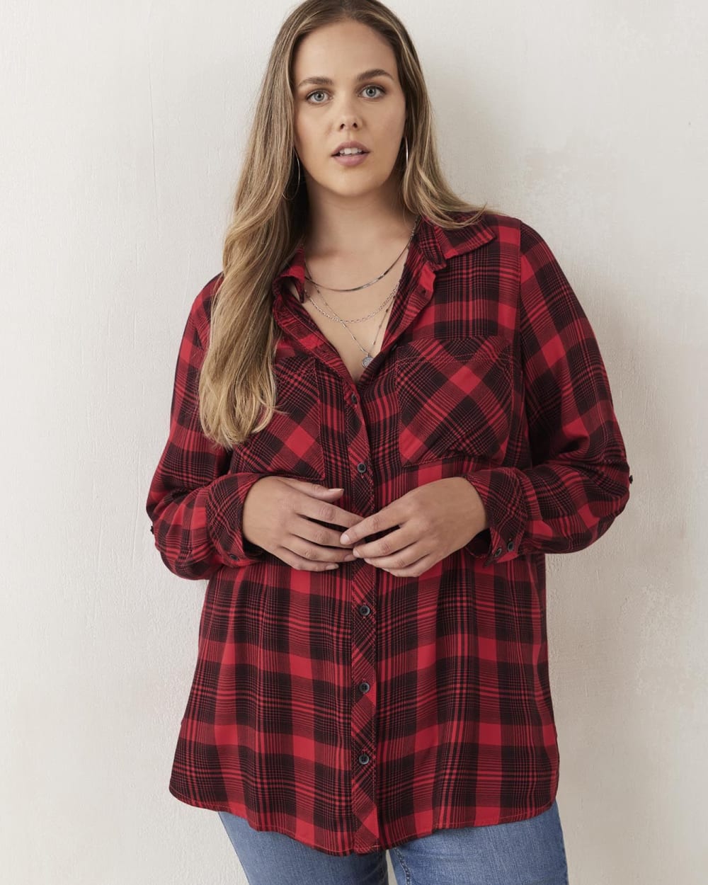 Plaid Shirt with High-Low Hem | Penningtons