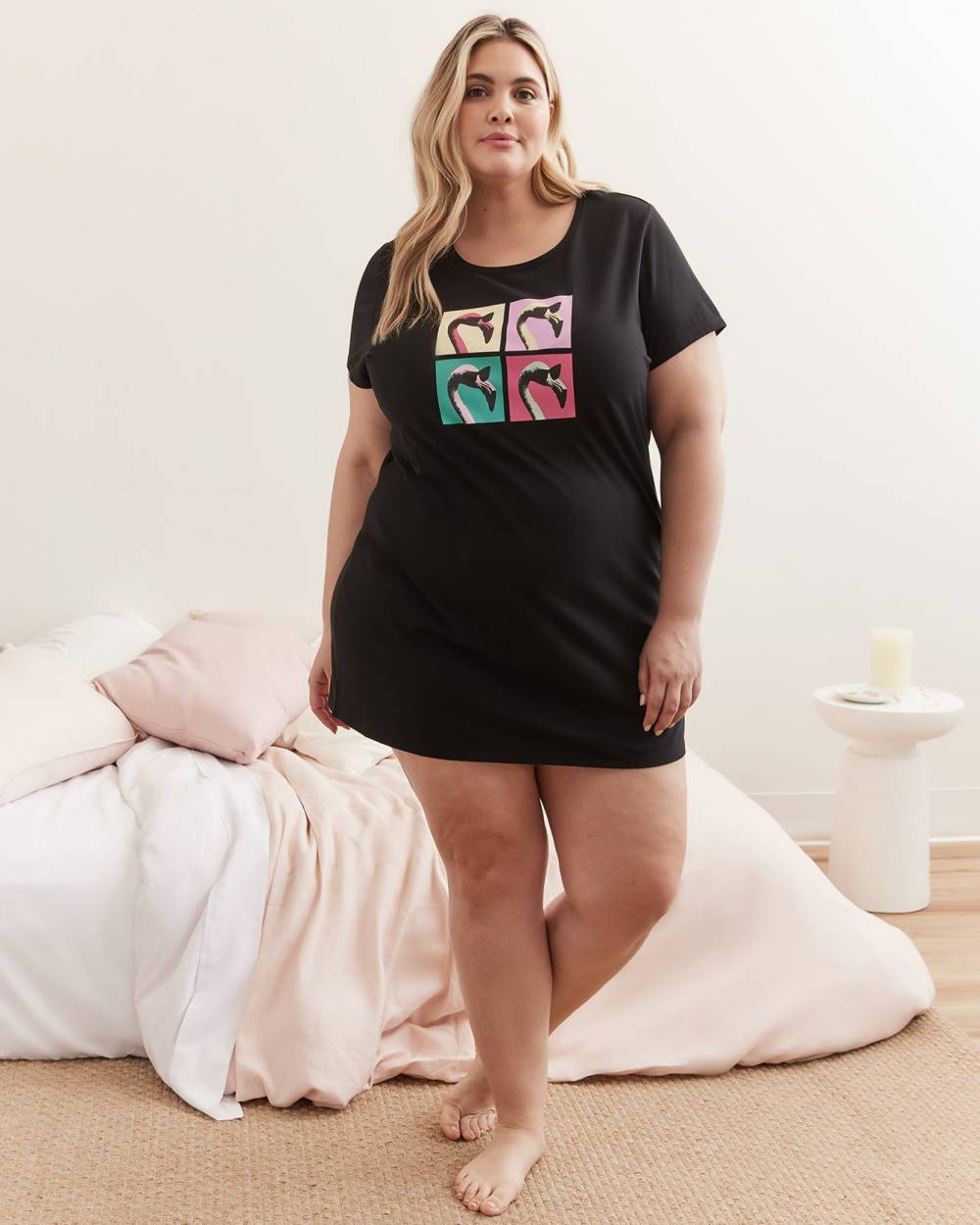 Short-Sleeve Short Sleepshirt, Flamingo Print - ti VOGLIO | Penningtons