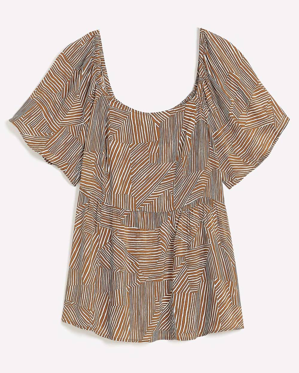 Printed Square Neck Blouse with Flutter Sleeves | Penningtons