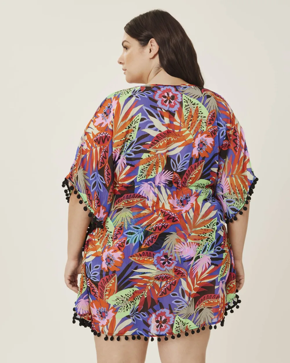 Robe caftan cache-maillot en chiffon, motif tropical - Bleu Rod Beattie ...
