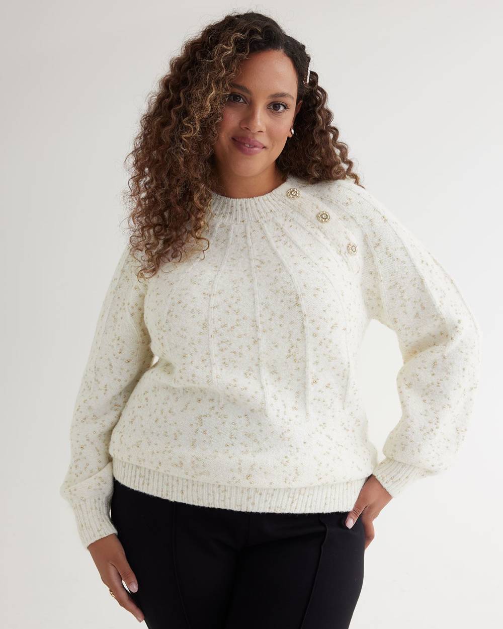Textured Sweater with Buttoned Neckline | Penningtons