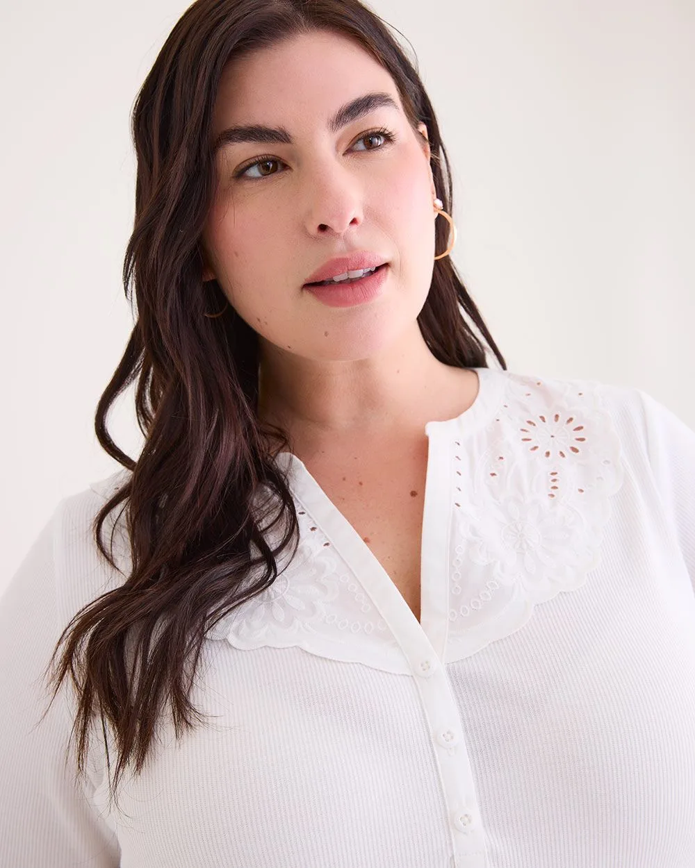 Knit Top with Embroidered Split Neckline | Penningtons