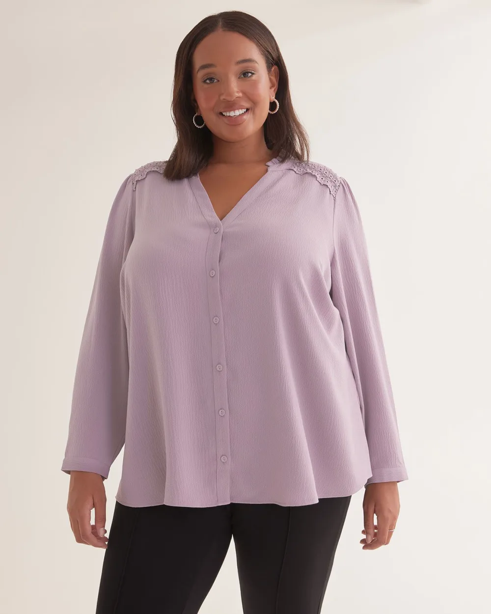 Swing Buttoned Down Blouse with Lace Details | Penningtons