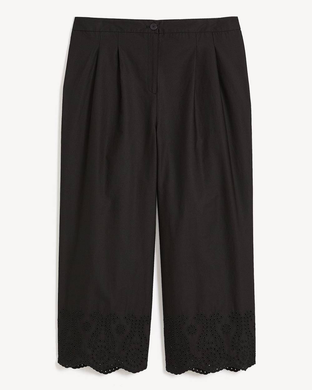 Black Wide-Leg Crop Pant with Embroidered Hem | Penningtons