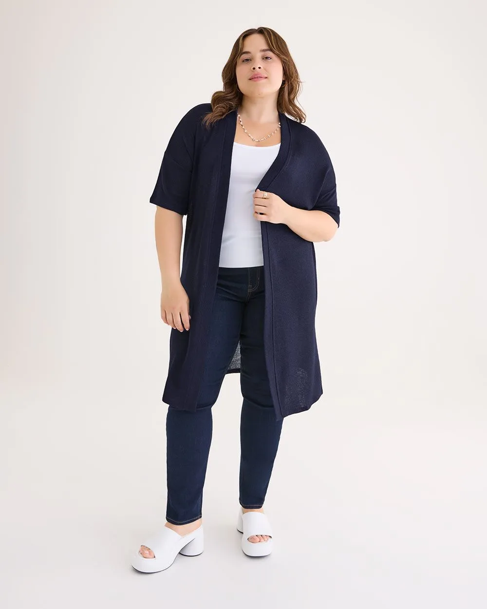 Long Blue Cardigan with Kimono Sleeves | Penningtons