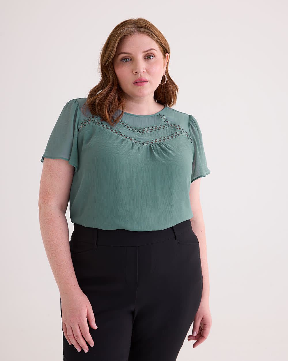 Crew-Neck Blouse with Lace Details | Penningtons