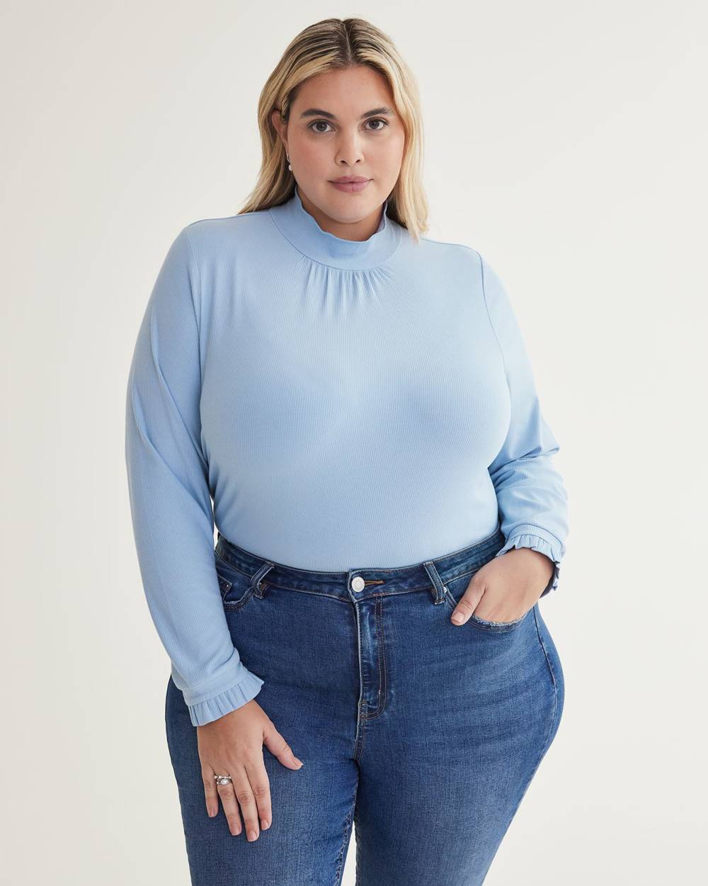 Mock-Neck Ribbed Knit Top | Penningtons