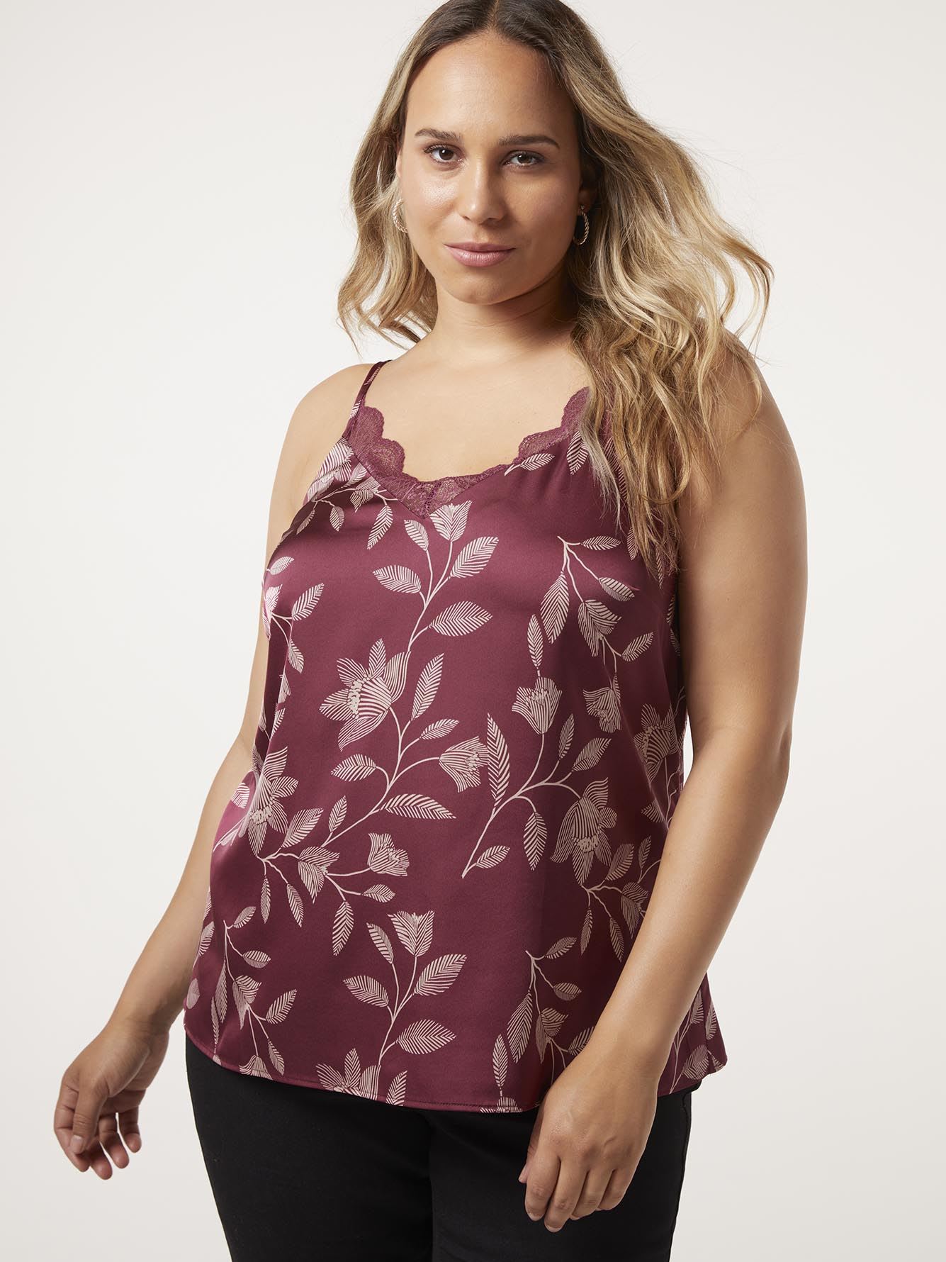 Printed Cami with Lace Neckline - Addition Elle | Penningtons