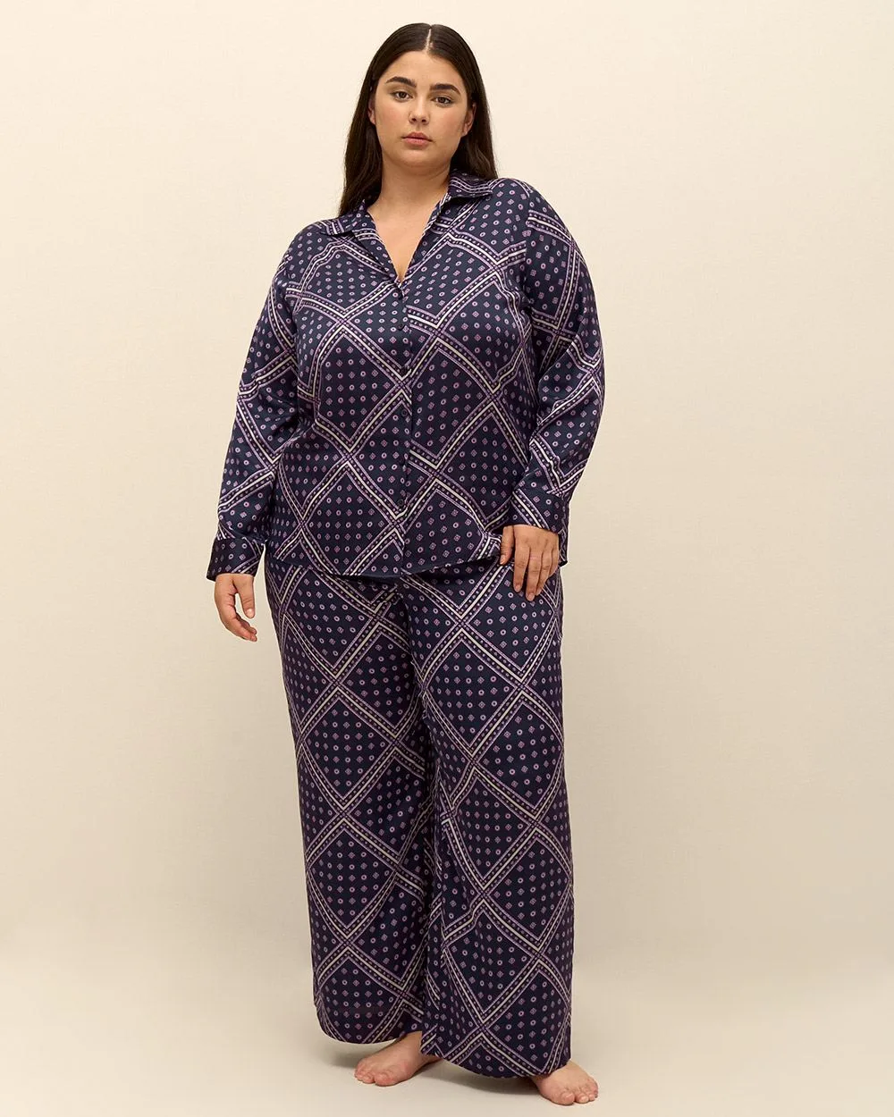 Printed Satin Buttoned Down Pyjama Shirt - Déesse Collection | Penningtons