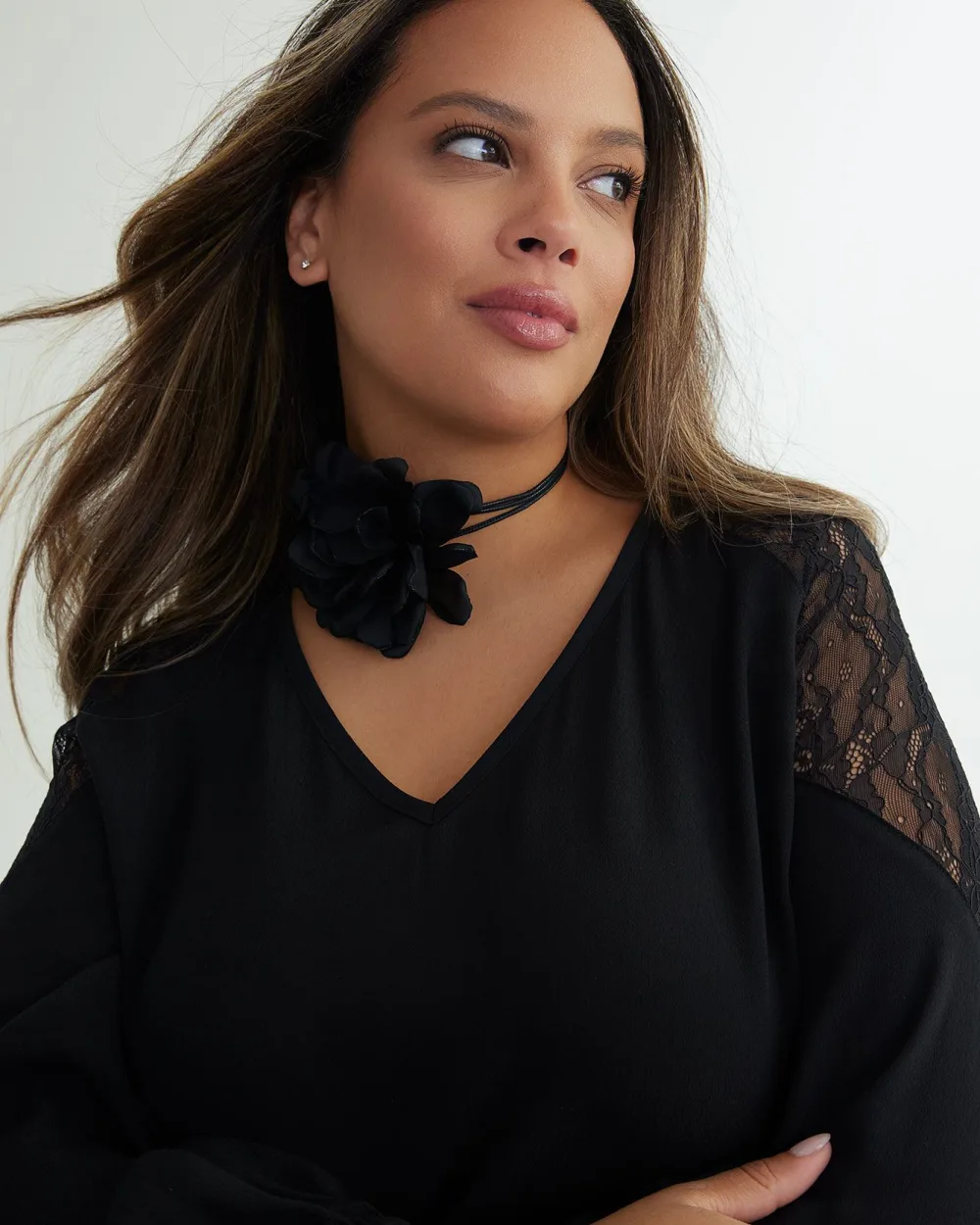 Black Corded Chocker with Flower | Penningtons