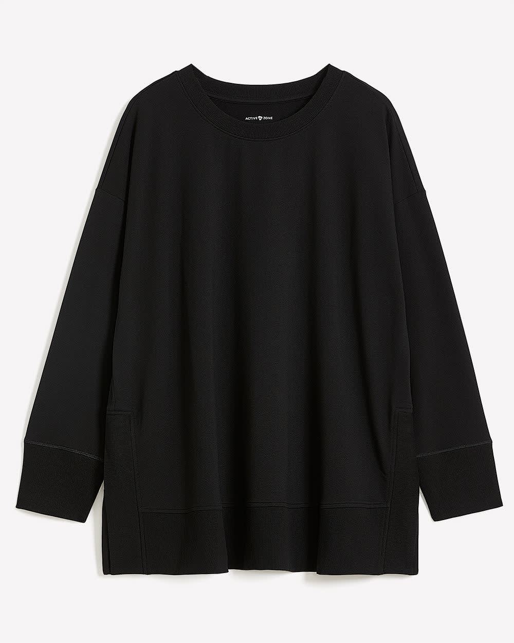 Black French Terry Tunic with High Side Slits - Active Zone | Penningtons