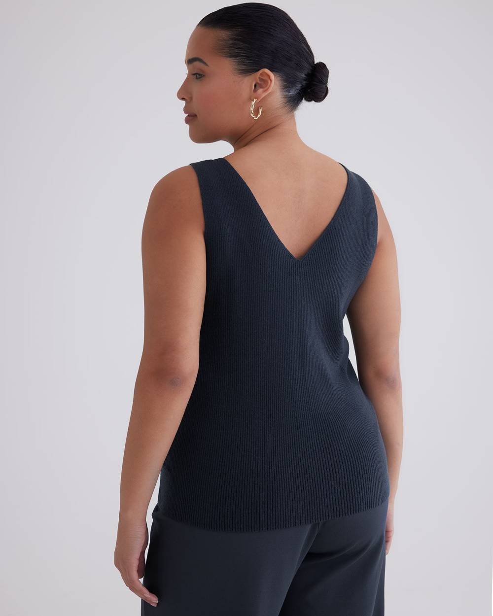 Short Solid V-Neck Rib Sweater Tank | Penningtons