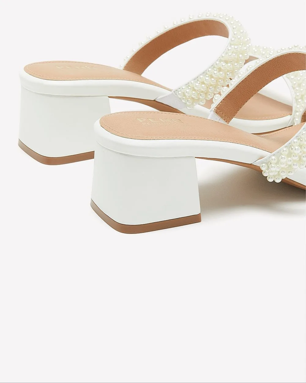 Extra Wide Width, Slide-In Pearl Sandal with Flared Block Heel ...