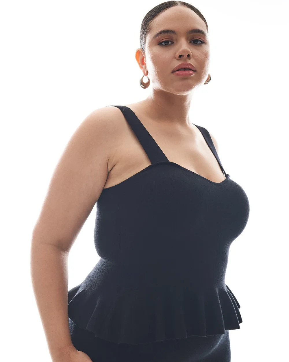 Black Peplum Compression Sweater Tank - Addition Elle | Penningtons