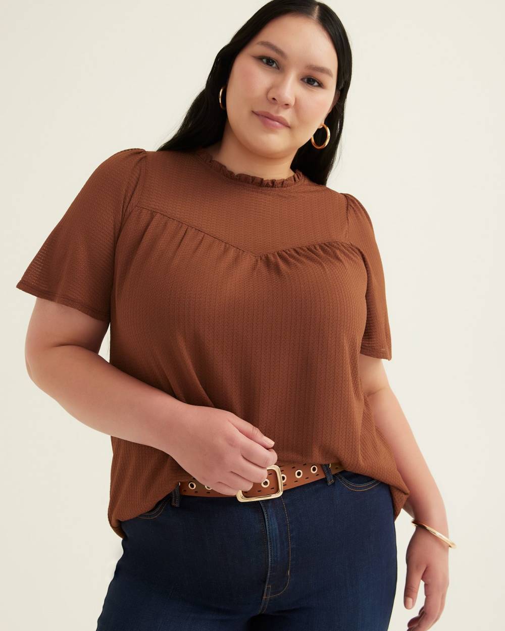 Sweetheart Swing Mesh Knit Top with Ruffled Sleeves | Penningtons