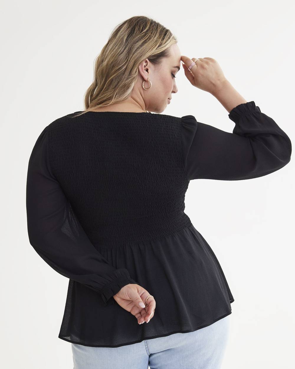 Long-Sleeve Blouse with Shirring Top - Addition Elle | Penningtons