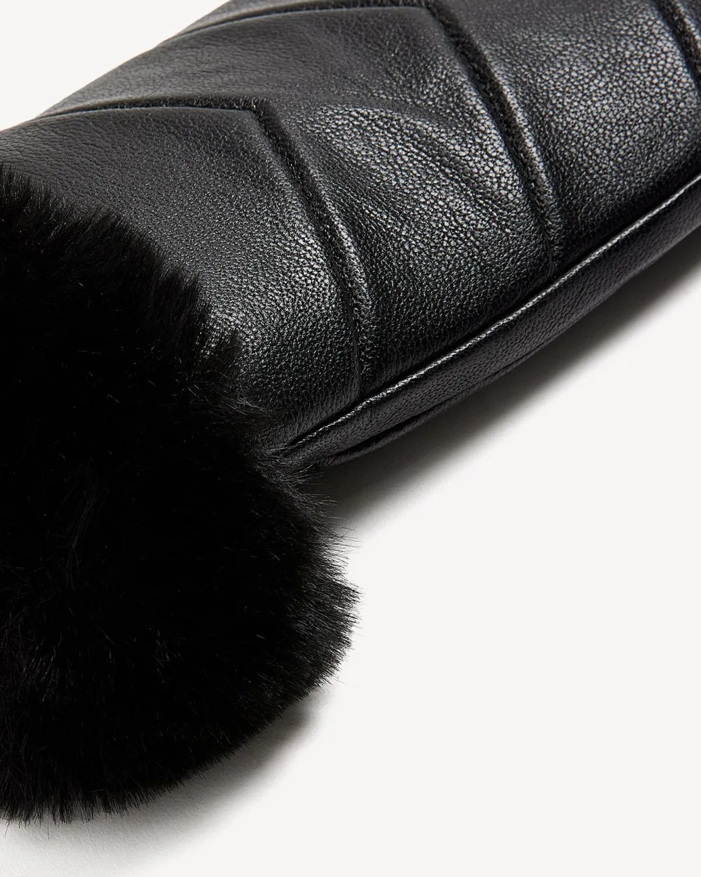 Black Leather V-Stitch Quilted Mittens with Faux-Fur Cuffs | Penningtons