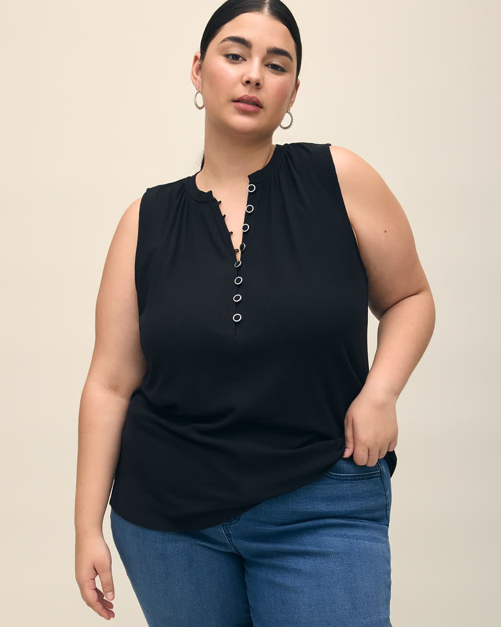 Sleeveless Slit Neck Knit Top | Penningtons