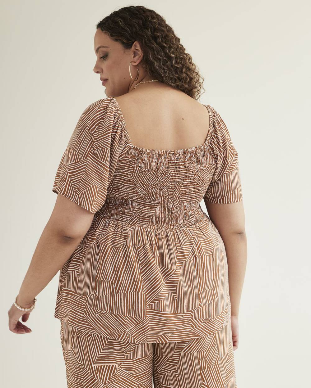 Printed Square Neck Blouse with Flutter Sleeves | Penningtons