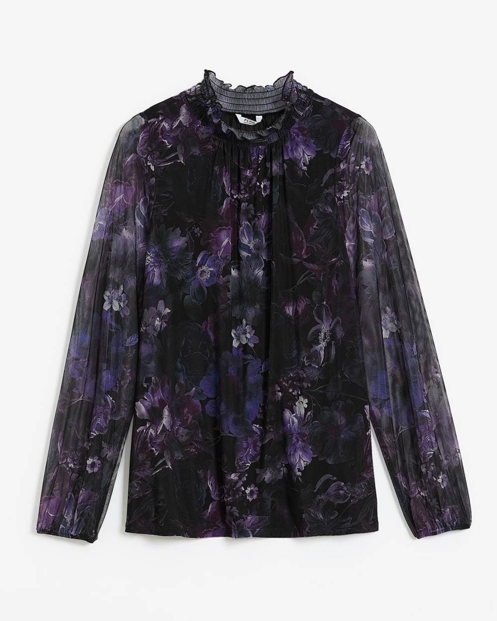 Floral Mesh Top with Smocking Collar | Penningtons