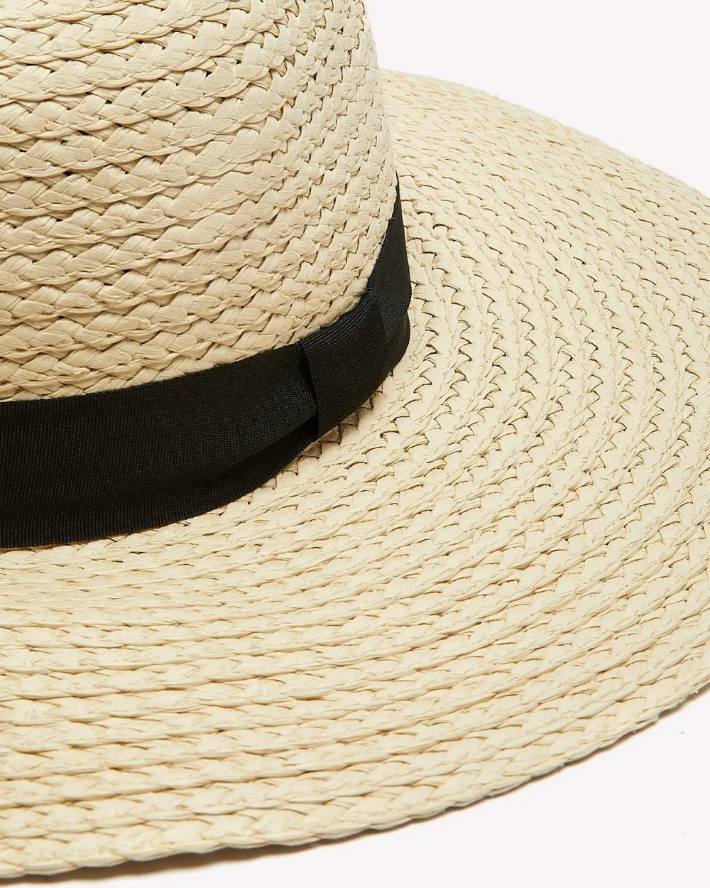 Wide-Rim Straw Hat with Black Grosgrain Tape | Penningtons