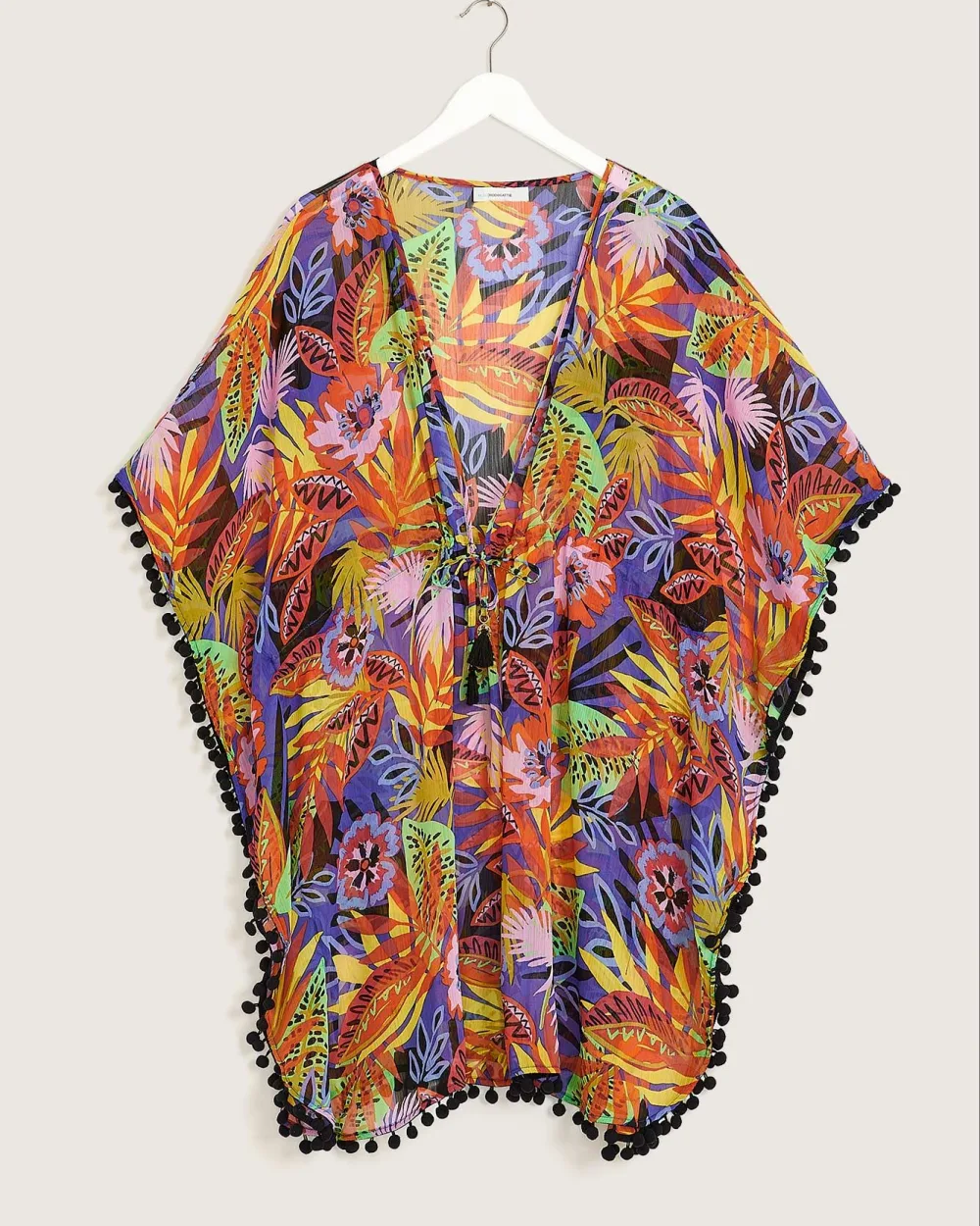 Robe caftan cache-maillot en chiffon, motif tropical - Bleu Rod Beattie ...