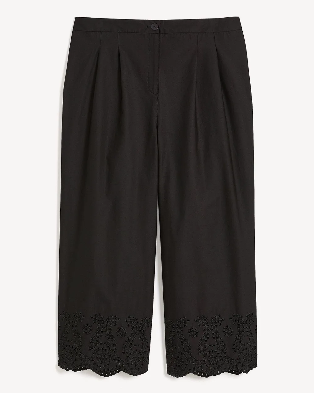 Black Wide-Leg Crop Pant with Embroidered Hem | Penningtons