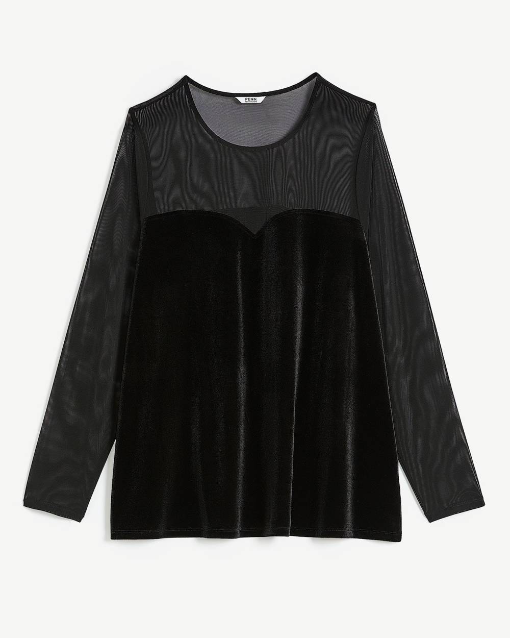 Black Mesh and Velvet Knit Top | Penningtons