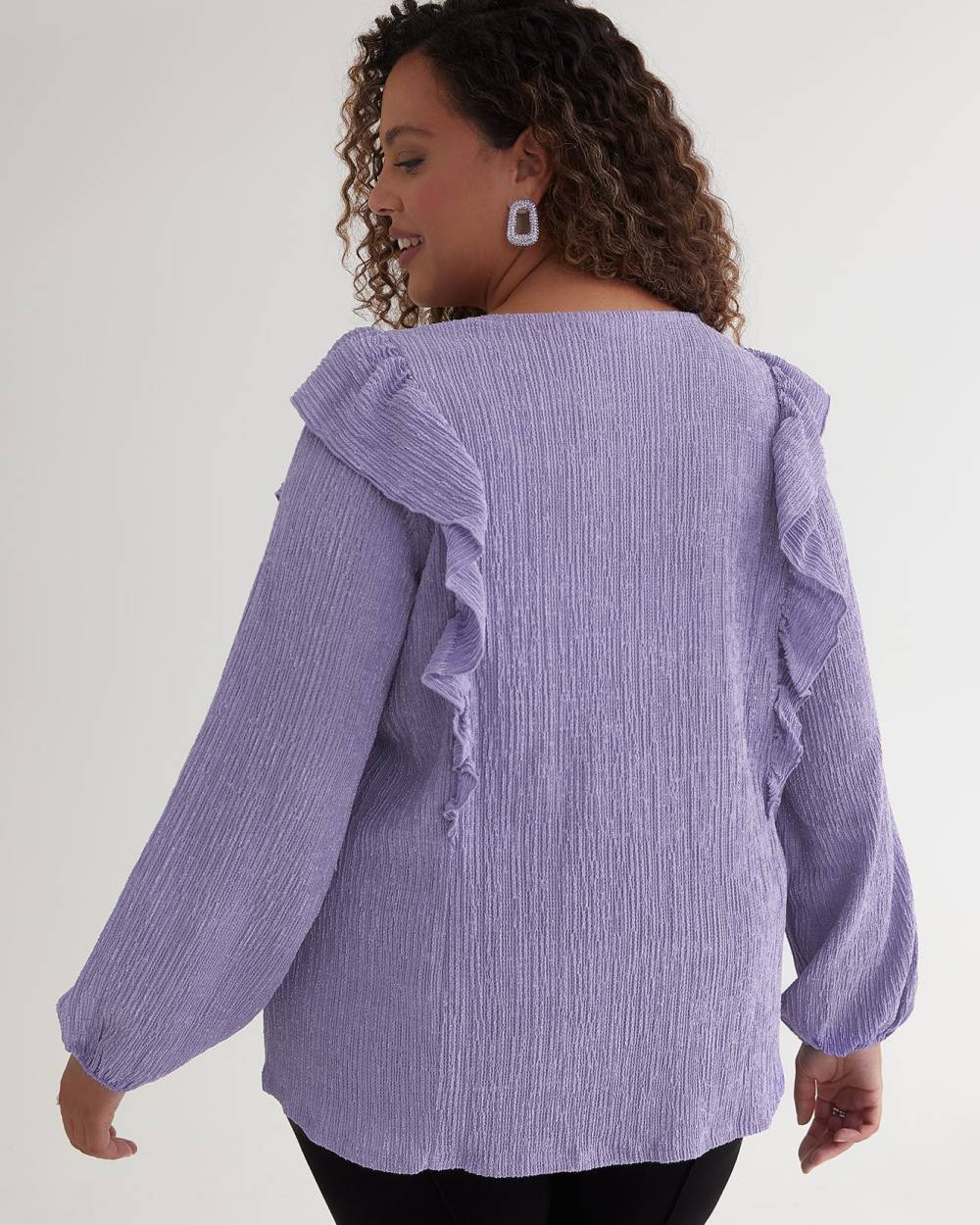 V-Neck Knit Top with Shoulder Ruffles | Penningtons