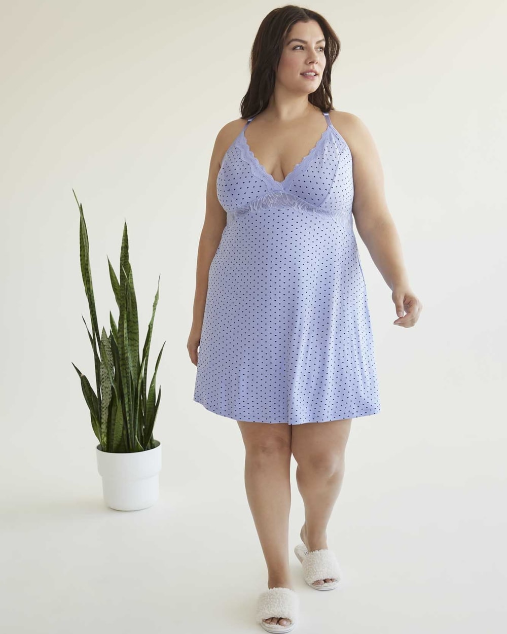 Printed Stretch Jersey Nightgown with Lace Inserts - ti VOGLIO ...